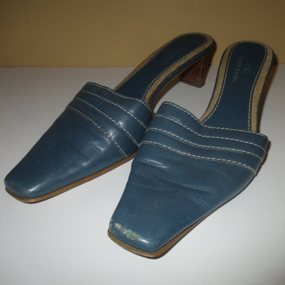 Anne Klein | Shoes | Anne Klein Slate Blue Square Toe Mules Slides ...